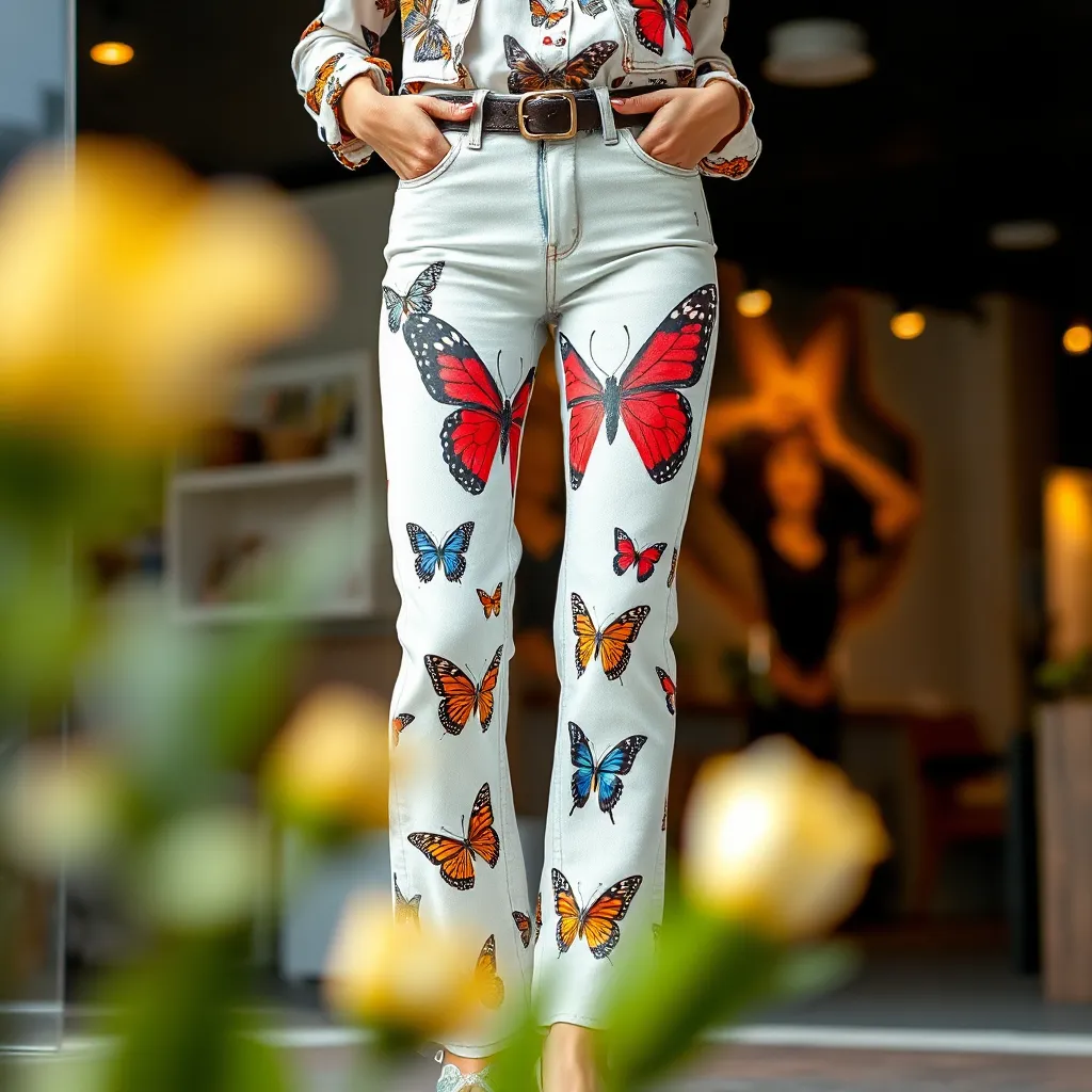 Explore Butterfly Print Straight Leg Jeans for Style